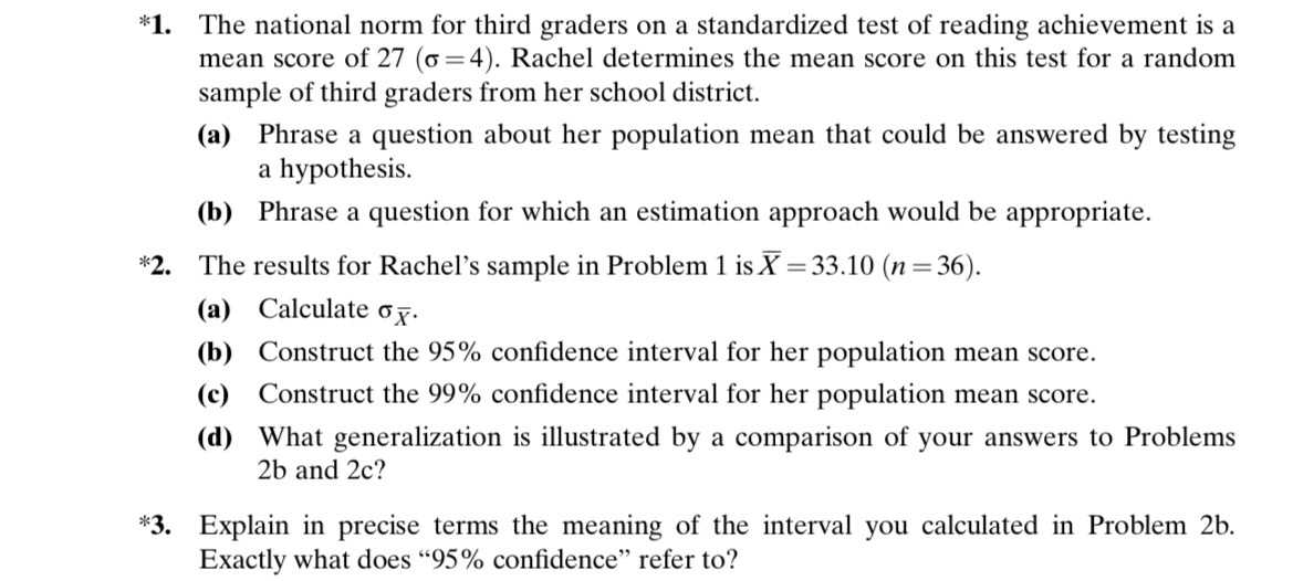 Solved *1. The national norm for third graders on a | Chegg.com
