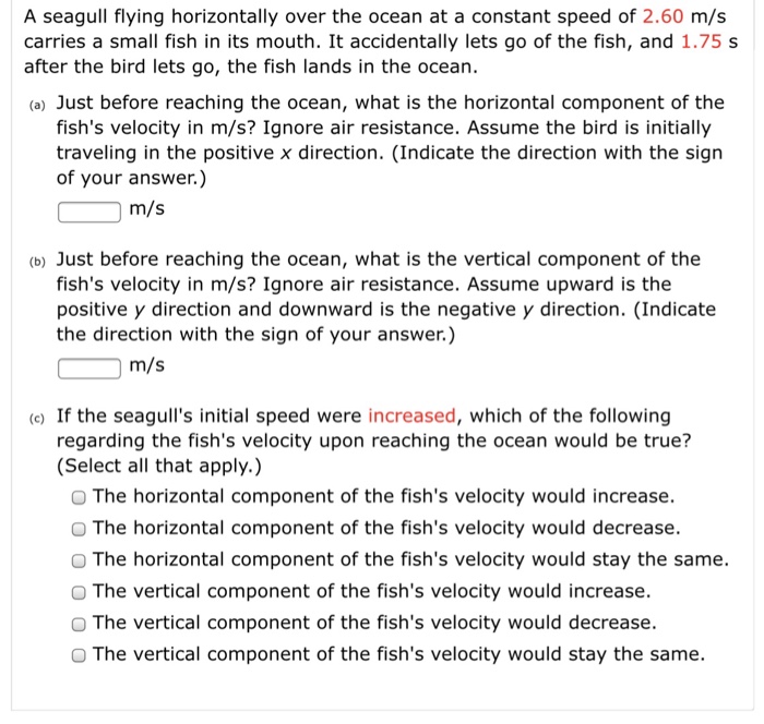 Solved A seagull flying horizontally over the ocean at a | Chegg.com