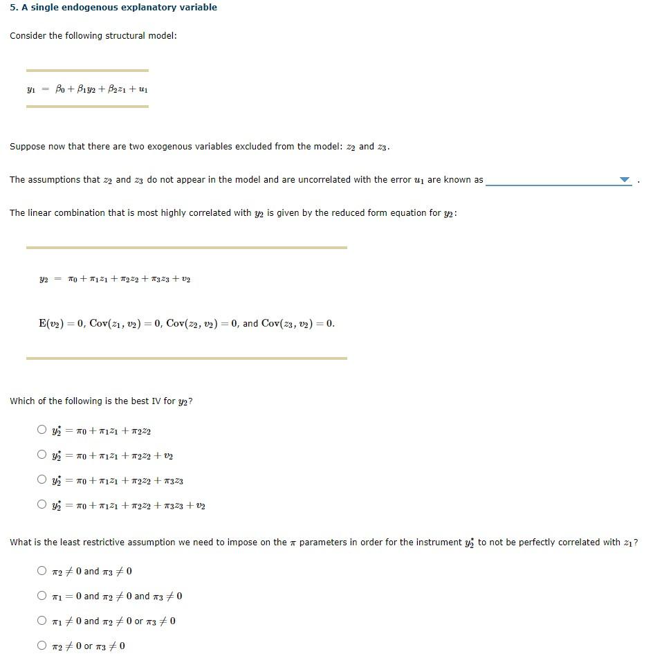 5. A single endogenous explanatory variable Consider | Chegg.com