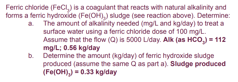 Solved Ferric chloride (FeCl3) is a coagulant that reacts | Chegg.com