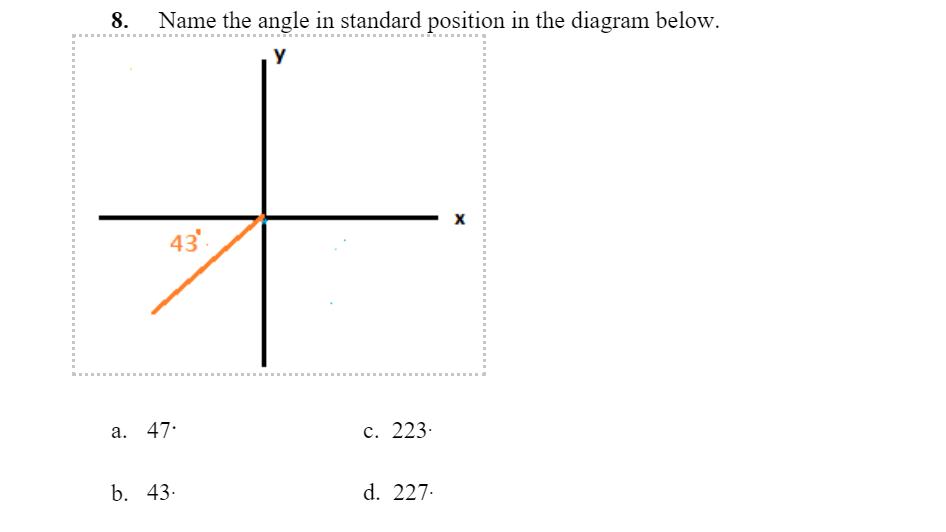 Solved 8. Name the angle in standard position in the diagram | Chegg.com