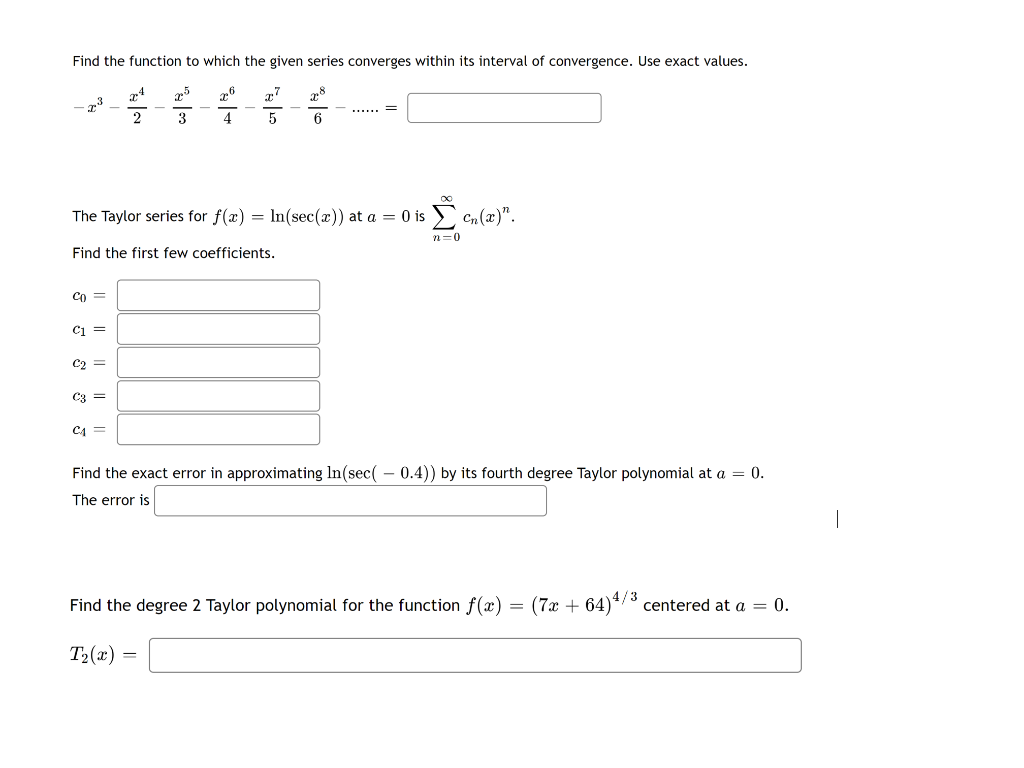 Solved Find the function to which the given series converges | Chegg.com