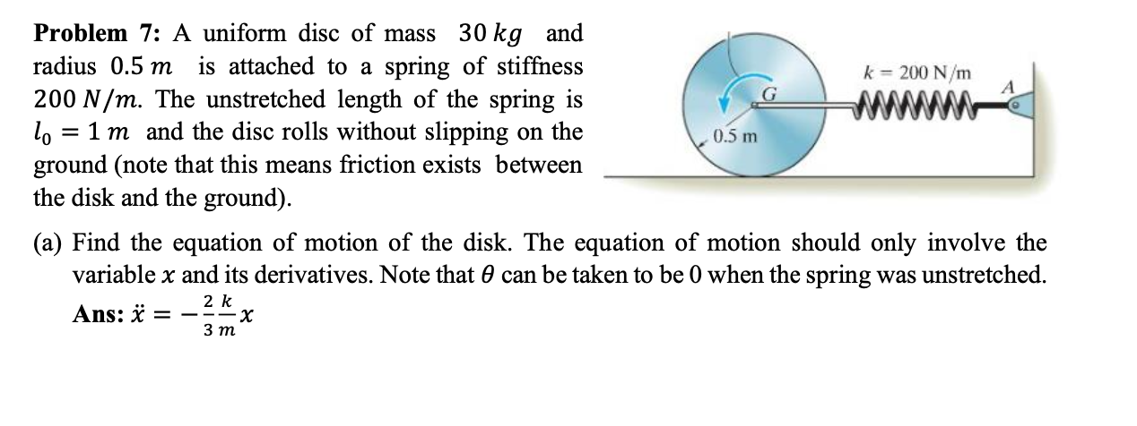 Solved Problem 7: A uniform disc of mass 30 kg and radius | Chegg.com