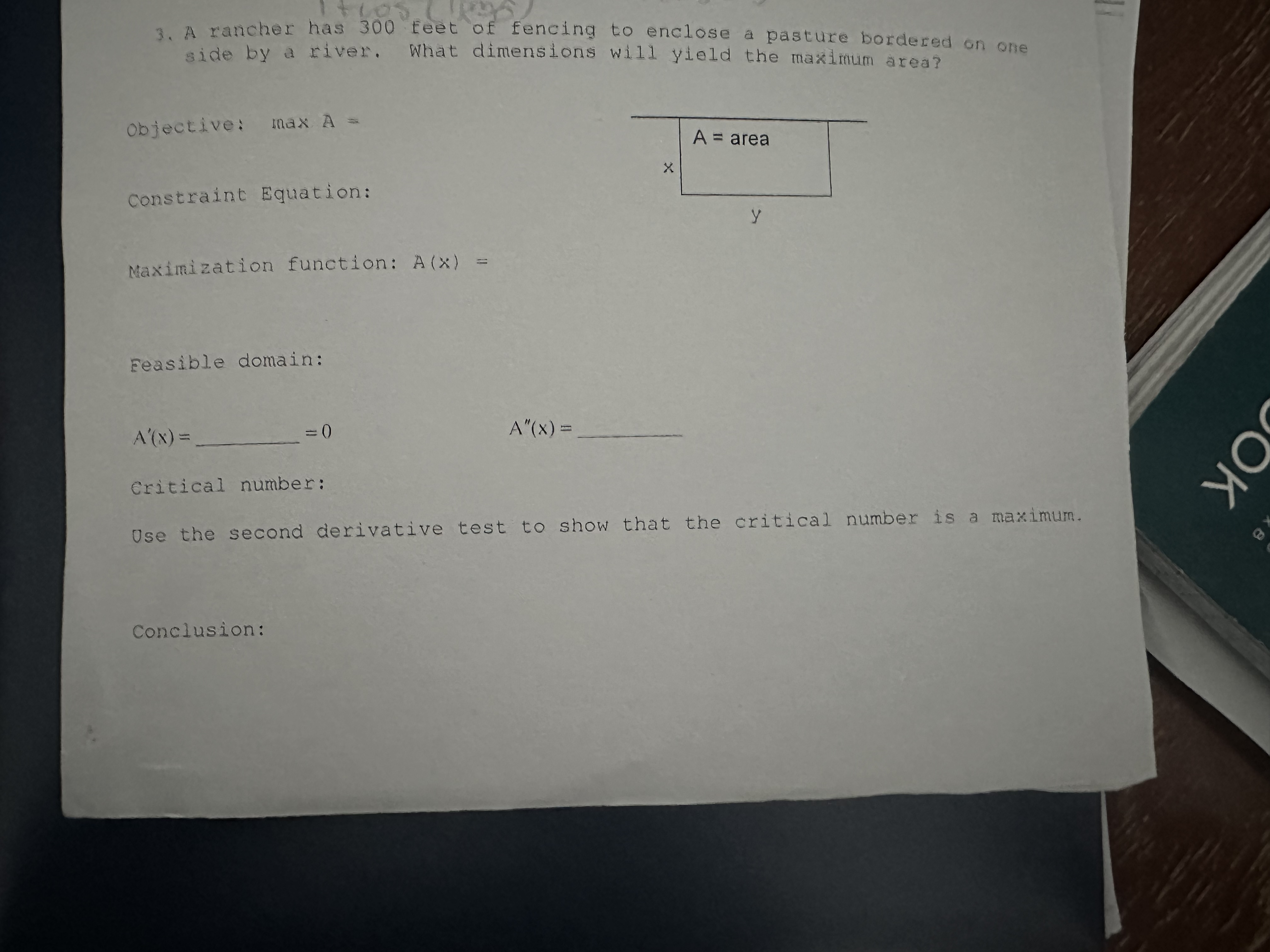 Solved 3. A rancher has 300 Eeet of fencing to enclose a | Chegg.com