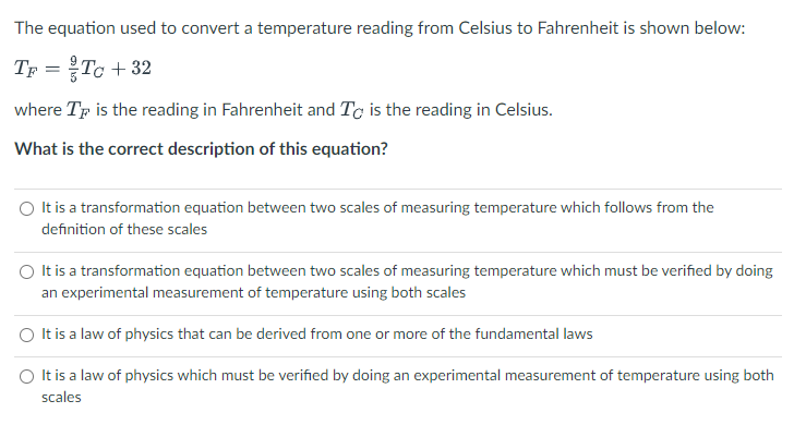 Solved The equation used to convert a temperature reading | Chegg.com