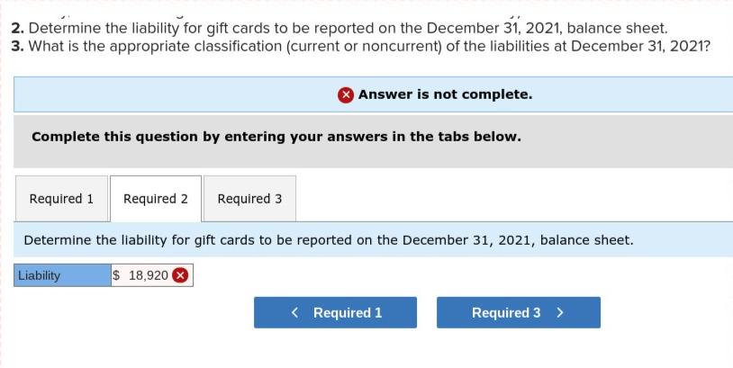 Solved 2. Determine the liability for gift cards to be | Chegg.com