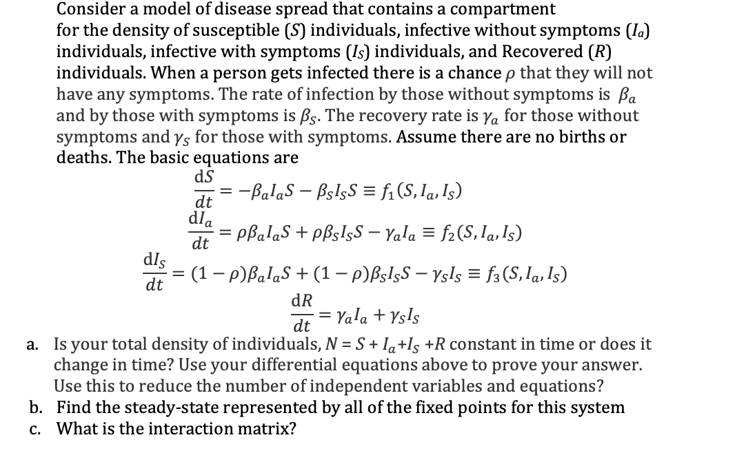 Consider a model of disease spread that contains a | Chegg.com