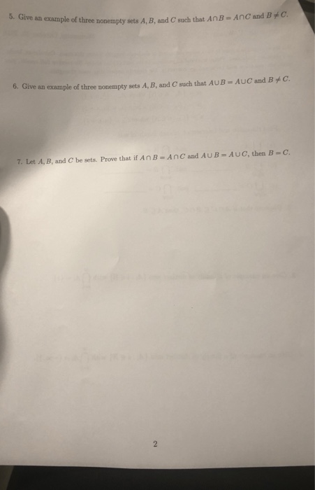 Solved 5. Give an example of three nonempty sets A, B, and C | Chegg.com
