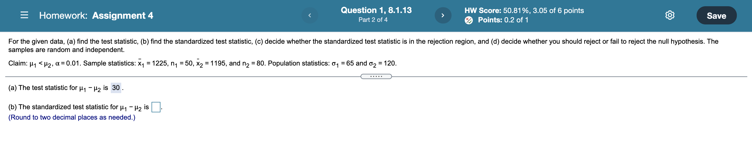 Solved = Homework: Assignment 4 Question 6, 8.4.3-T Part 1 | Chegg.com