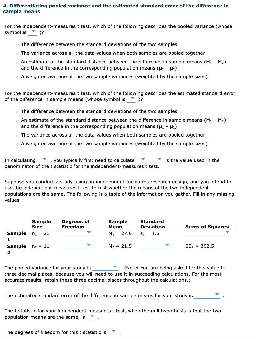 Solved 4. Differentiating pooled variance and the | Chegg.com