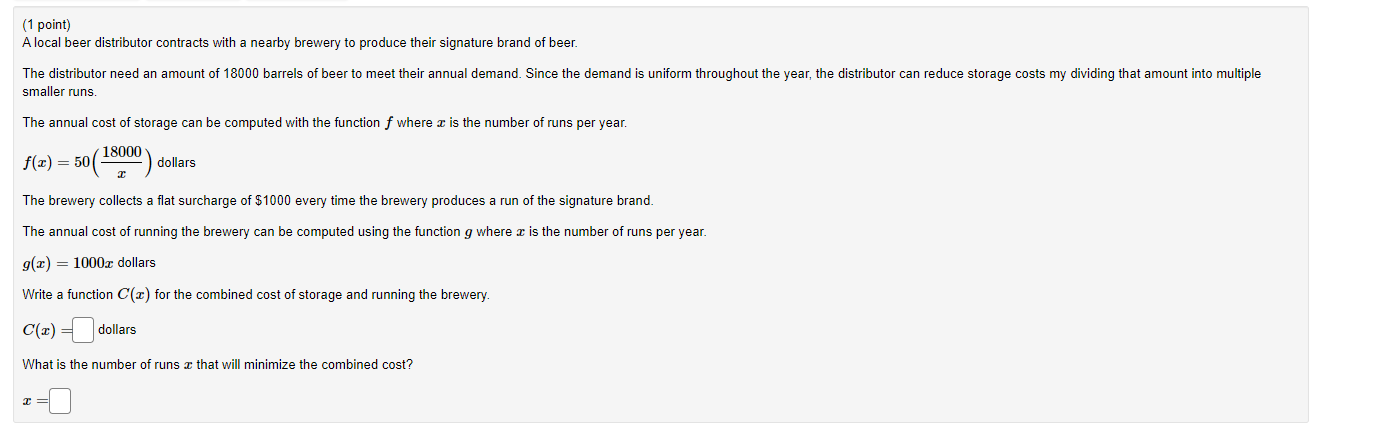 Solved (1 point) A local beer distributor contracts with a | Chegg.com