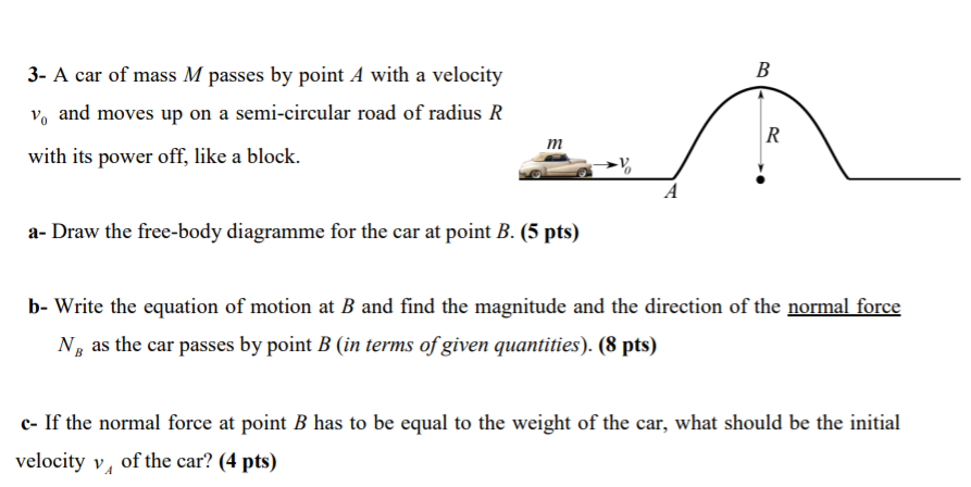 Solved B 3- A car of mass M passes by point A with a | Chegg.com