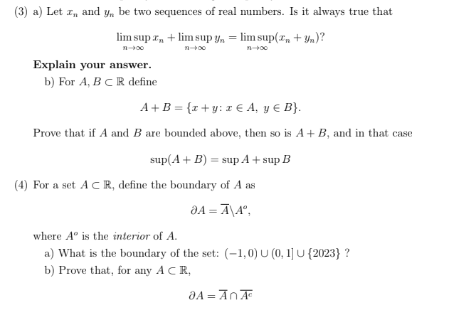Solved Need rigorous mathematical solutions to these 2 Real | Chegg.com