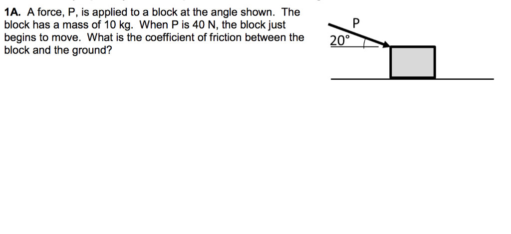 Solved 1A. A force, P, is applied to a block at the angle | Chegg.com