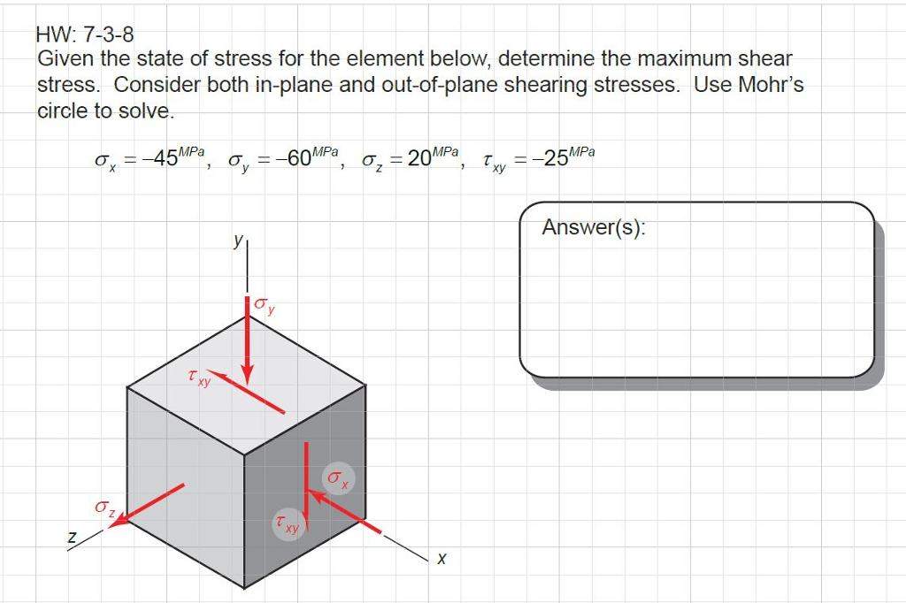 Solved HW: 7-3-8 Given the state of stress for the element | Chegg.com Solved HW: 7-3-8 Given the state of stress for the element | Chegg.com