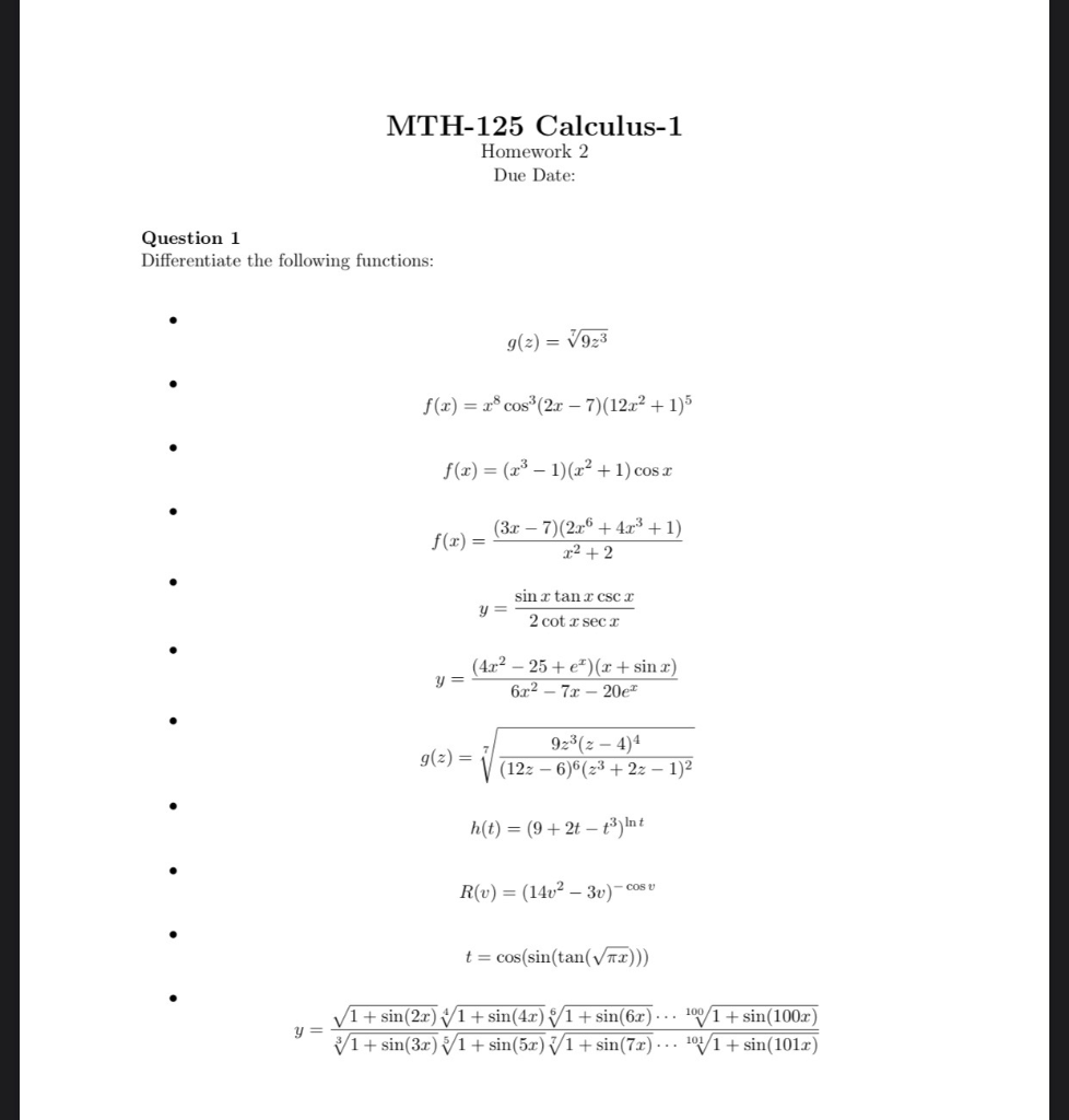 Solved MTH-125 Calculus-1 Homework 2 Due Date: Question 1 | Chegg.com