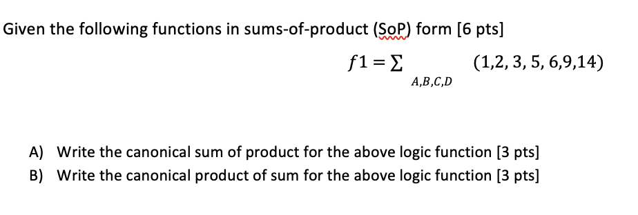 Solved Given the following functions in sums-of-product | Chegg.com