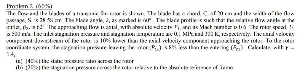 Problem 2. (60%) The flow and the blades of a | Chegg.com