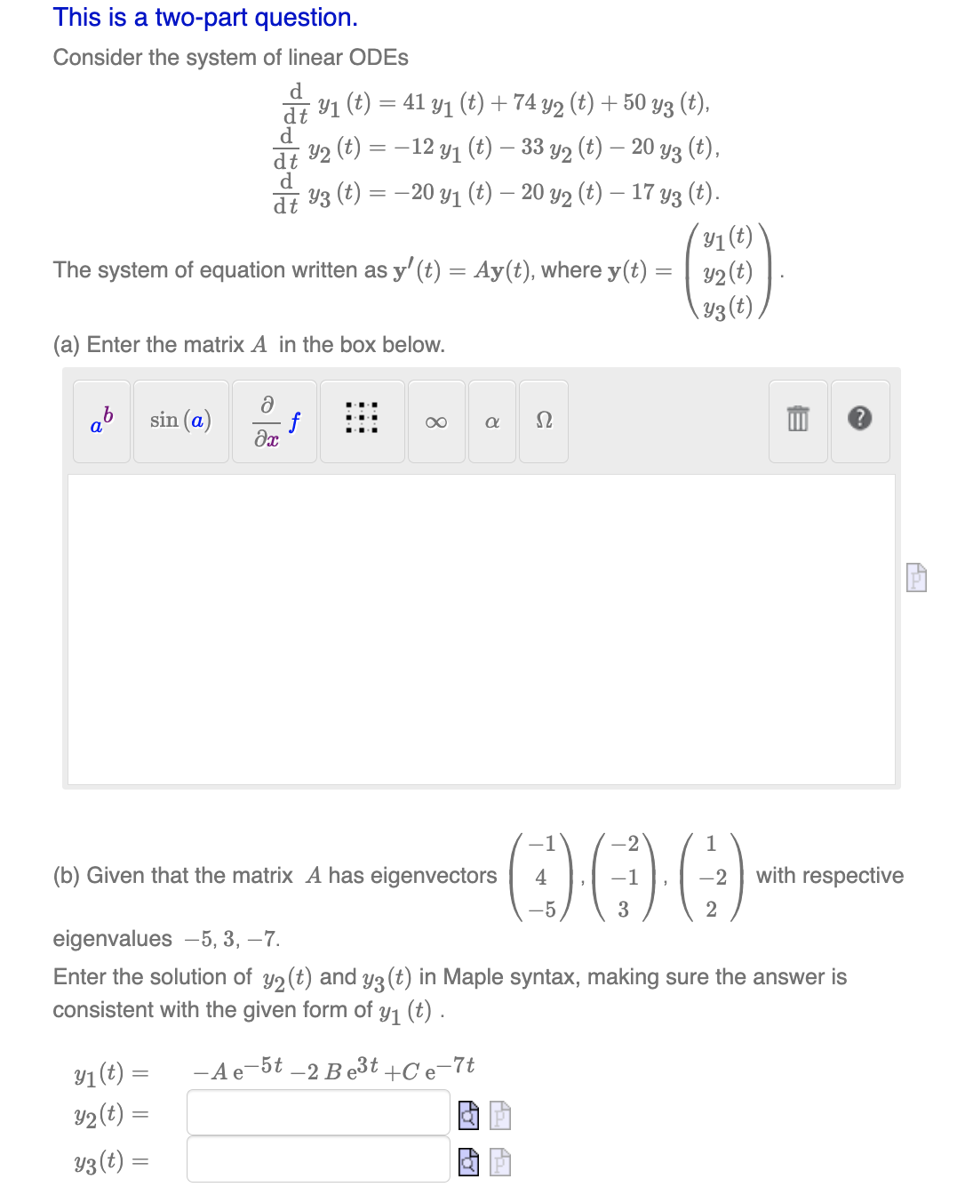 Solved This is a two-part question. Consider the system of | Chegg.com
