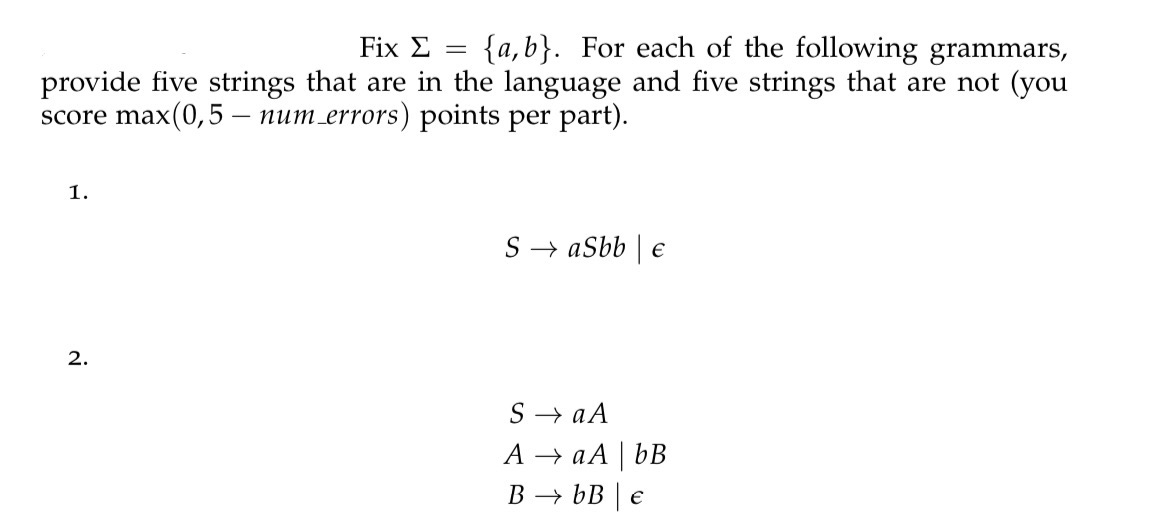 Solved Fix Σ={a,b}. For each of the following grammars, | Chegg.com