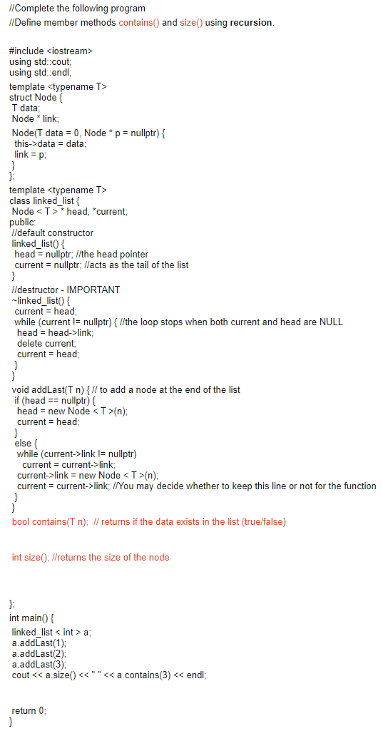 Solved //Complete the following program I/Define member | Chegg.com