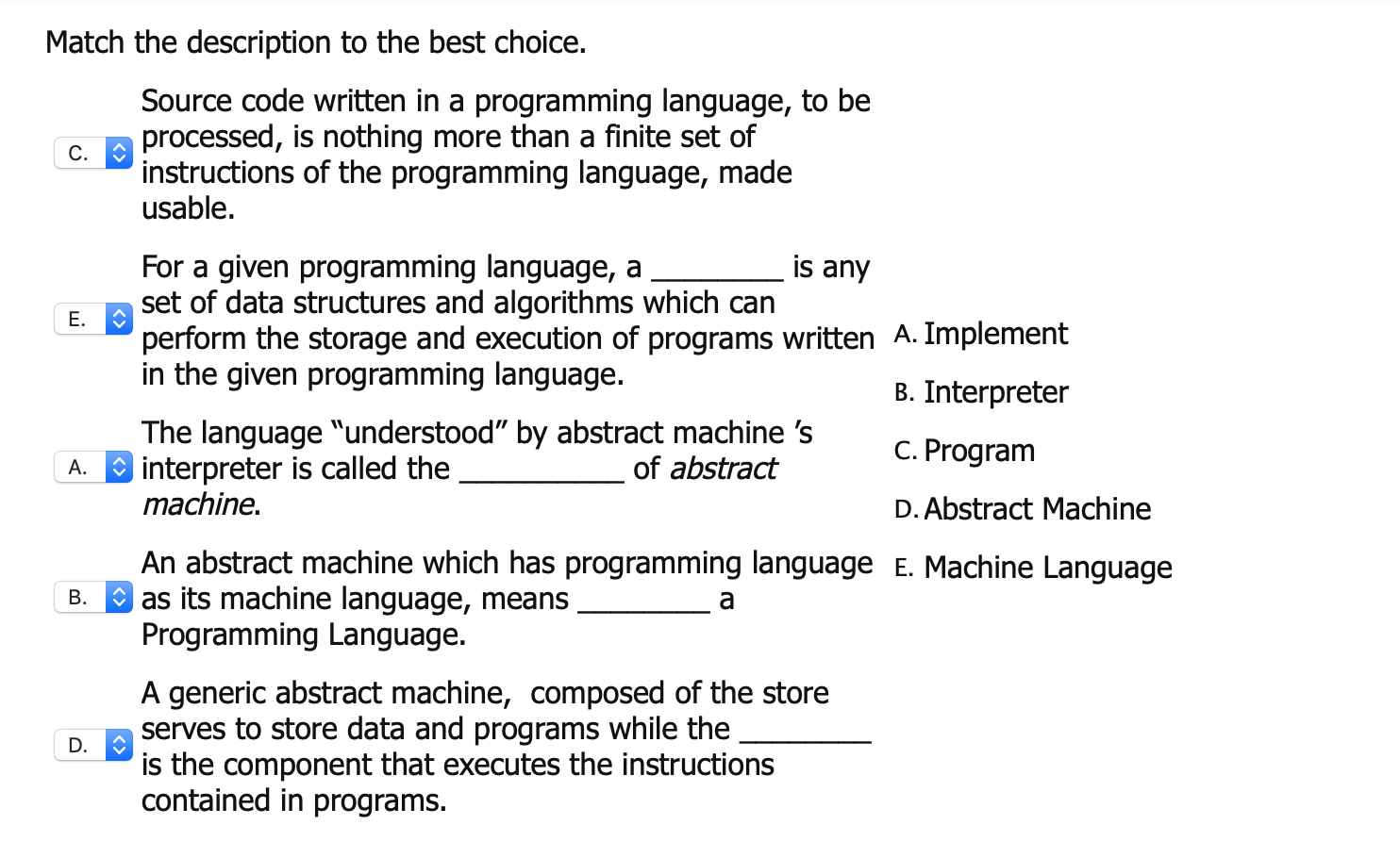 Solved Match the description to the best choice. Source code | Chegg.com