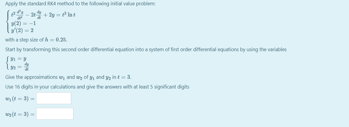 Solved Apply the standard RK4 method to the following | Chegg.com