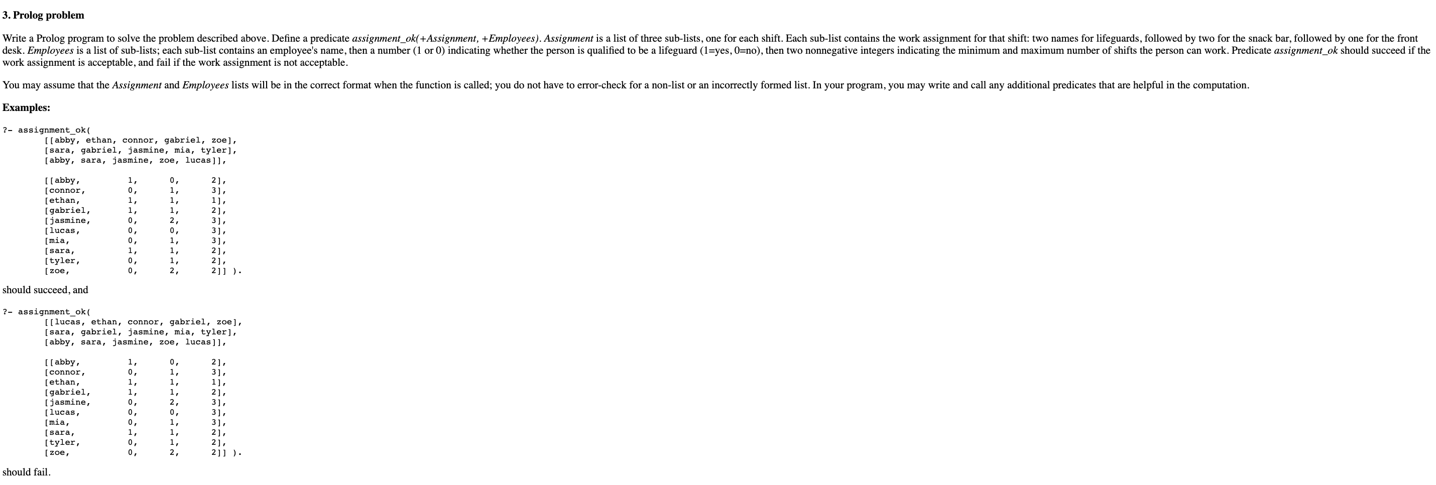 Solved work assignment is acceptable, and fail if the work | Chegg.com