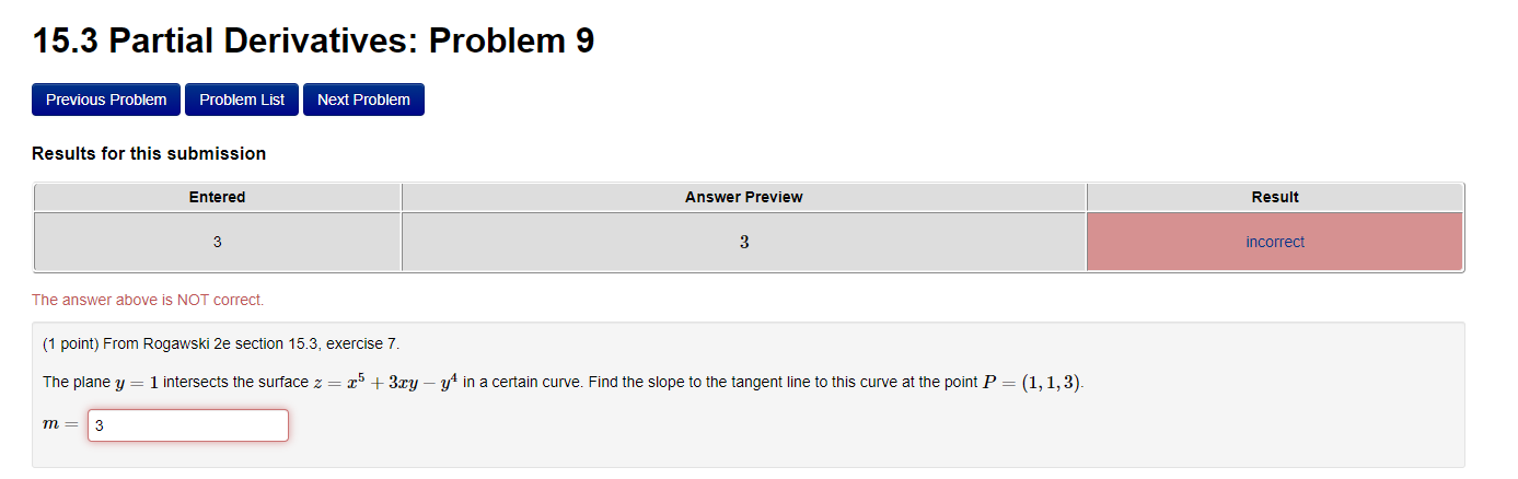 Solved 15.3 Partial Derivatives: Problem 9 Results for this | Chegg.com