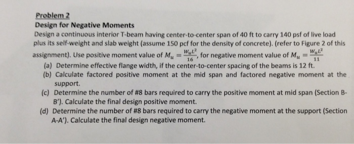 Solved Problem 2 Design for Negative Moments Design a | Chegg.com