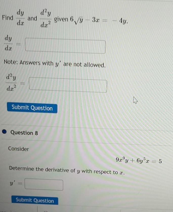 Solved Find dxdy and dx2d2y given 6y−3x=−4y dxdy= Note: | Chegg.com