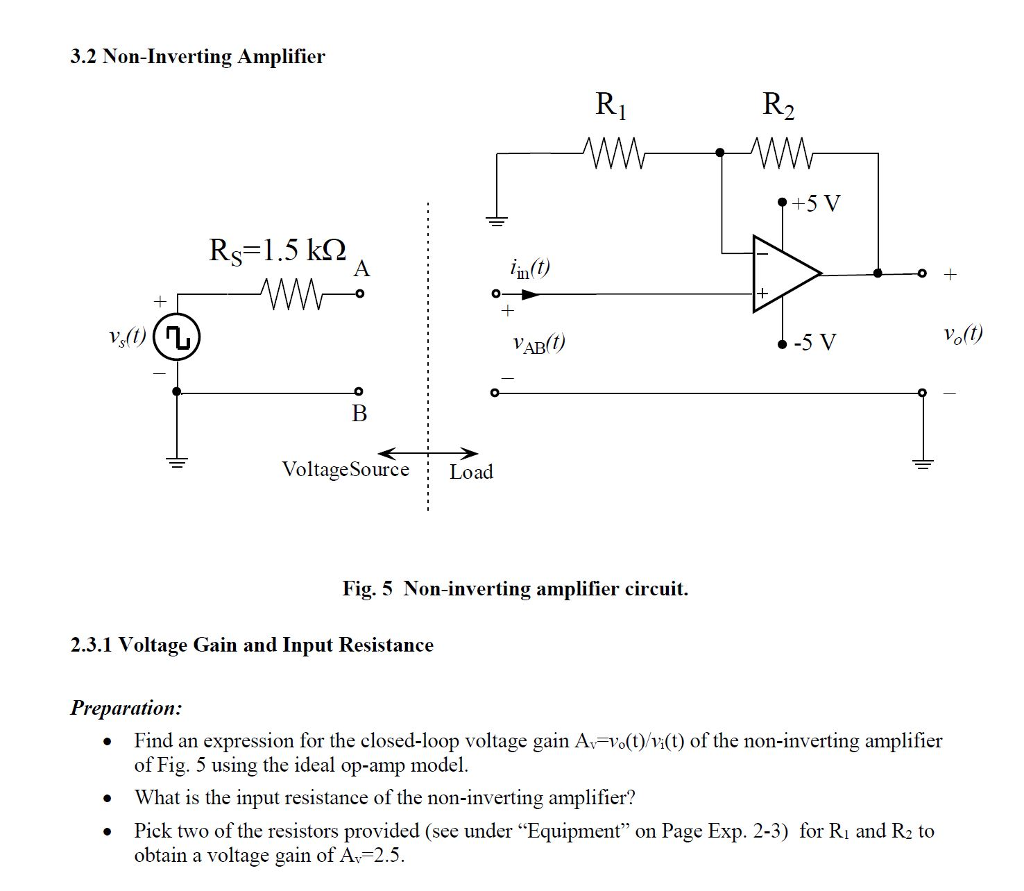 Solved 3.2 Non-Inverting Amplifier +5 V in(t) 1l AB(t) -5 V | Chegg.com