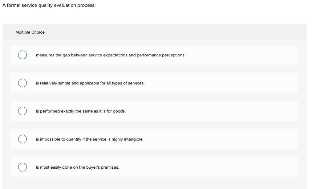 Solved A formal service quality evaluation process: Multiple | Chegg.com