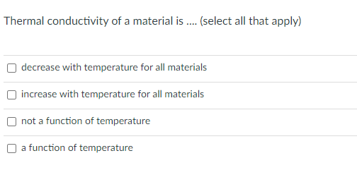 Solved Thermal conductivity of a material is .... (select | Chegg.com