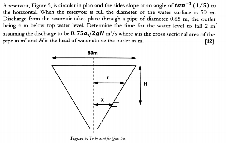 Solved A reservoir, Figure 5, is circular in plan and the | Chegg.com