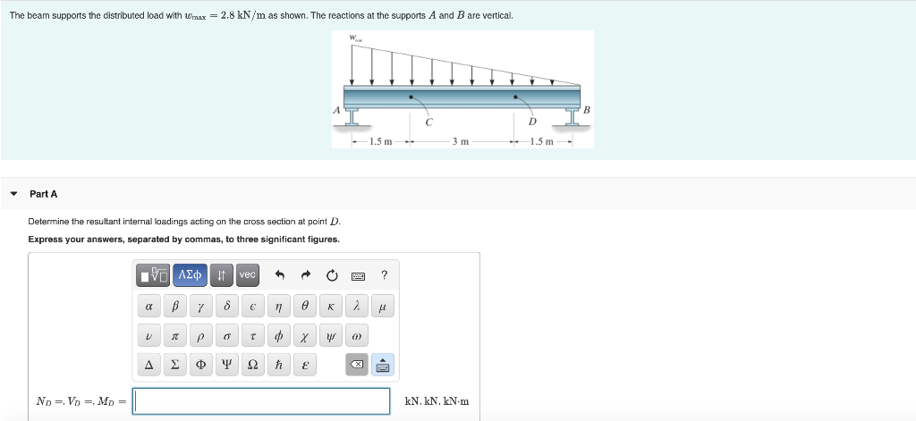 Solved The beam supports the distributed load with Wmax = | Chegg.com