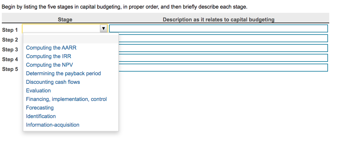 Solved Begin by listing the five stages in capital | Chegg.com Solved Begin by listing the five stages in capital | Chegg.com