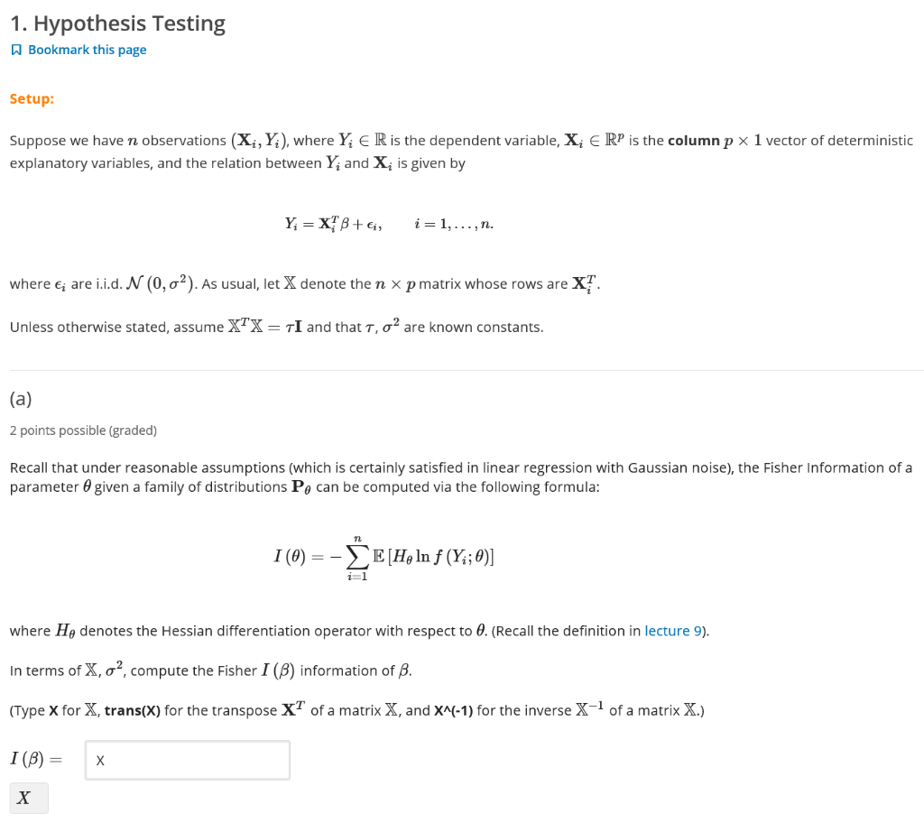 Solved 1. Hypothesis Testing Bookmark this page Setup: | Chegg.com