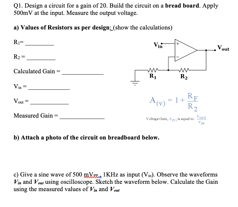 Solved Lab3 Op Amp as non-inverting Amplifier 1. OBJECTIVE: | Chegg.com