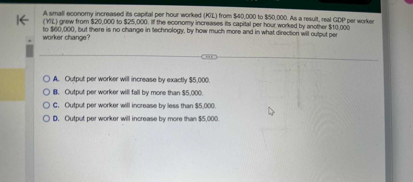 Solved A small economy increased its capital per hour worked | Chegg.com