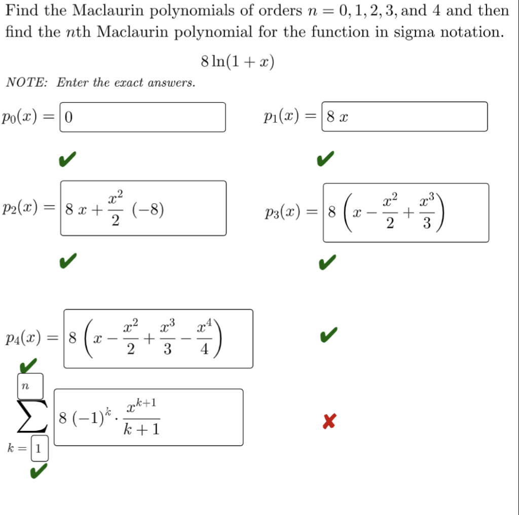 Solved Find the Maclaurin polynomials of orders n = 0, 1, 2, | Chegg.com