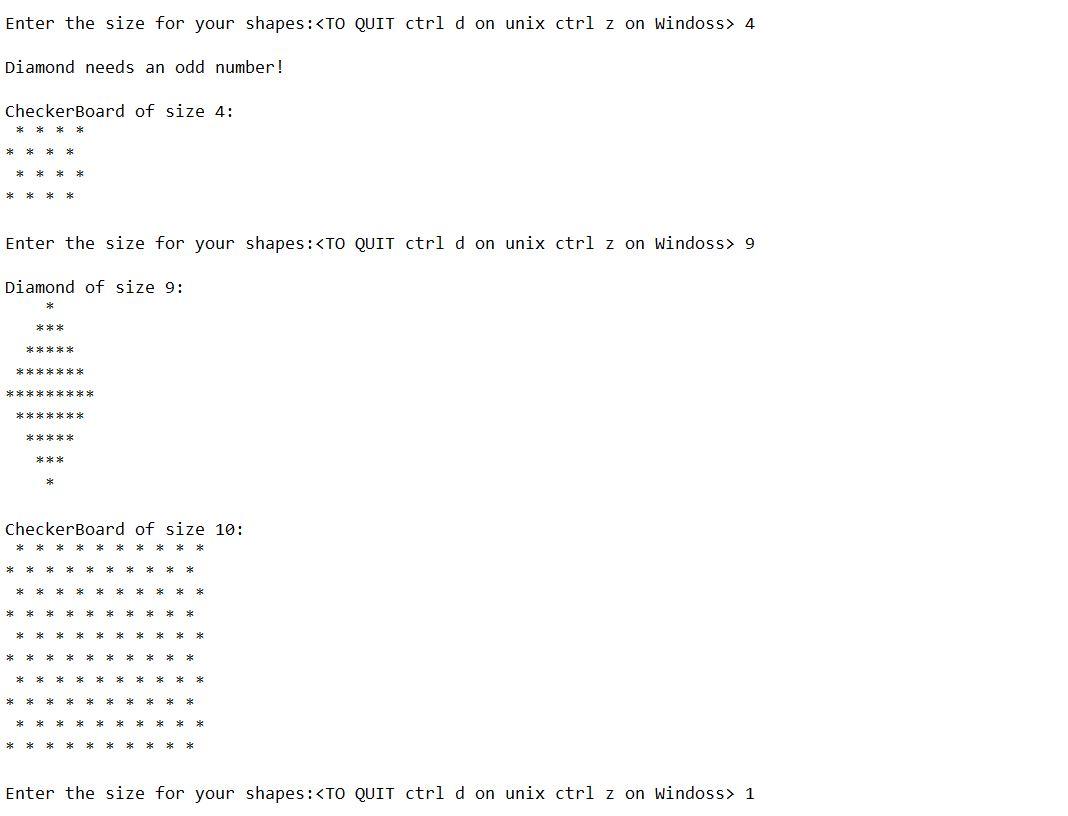 Solved Enter the size for your shapes:〈TO QUIT ctrl d on | Chegg.com