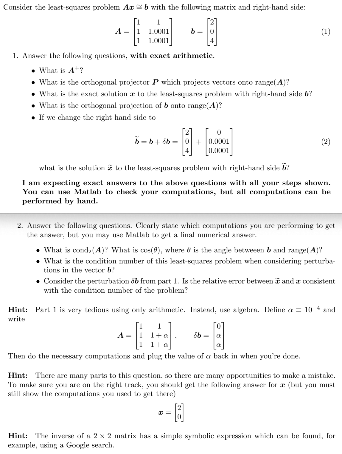 Solved Consider the least-squares problem Ax~=b ﻿with the | Chegg.com