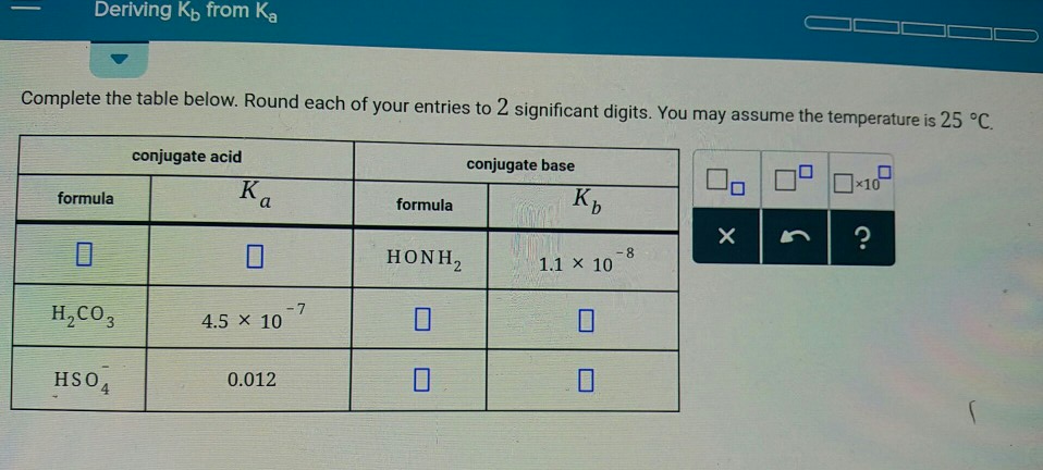 Solved -Deriving Kb from Ka Complete the table below. Round | Chegg.com