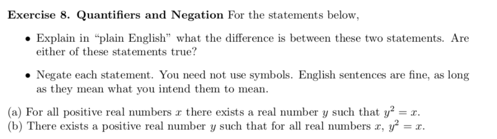 Solved Exercise 8. Quantifiers and Negation For the | Chegg.com