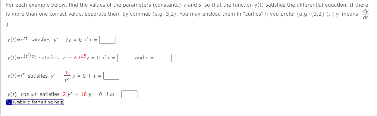 Solved For each example below, find the values of the | Chegg.com