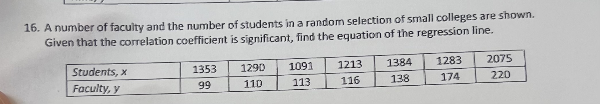 Solved A number of faculty and the number of students in a | Chegg.com