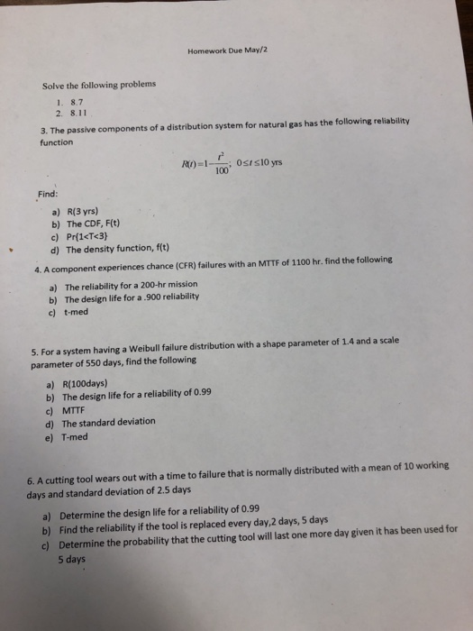 Solved Homework Due May/2 Solve the following problems 1. | Chegg.com