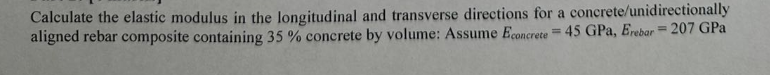 Solved Calculate the elastic modulus in the longitudinal and | Chegg.com