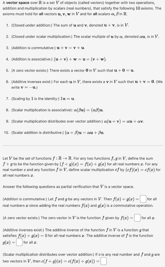 Solved addition and multiplication by scalars (real | Chegg.com